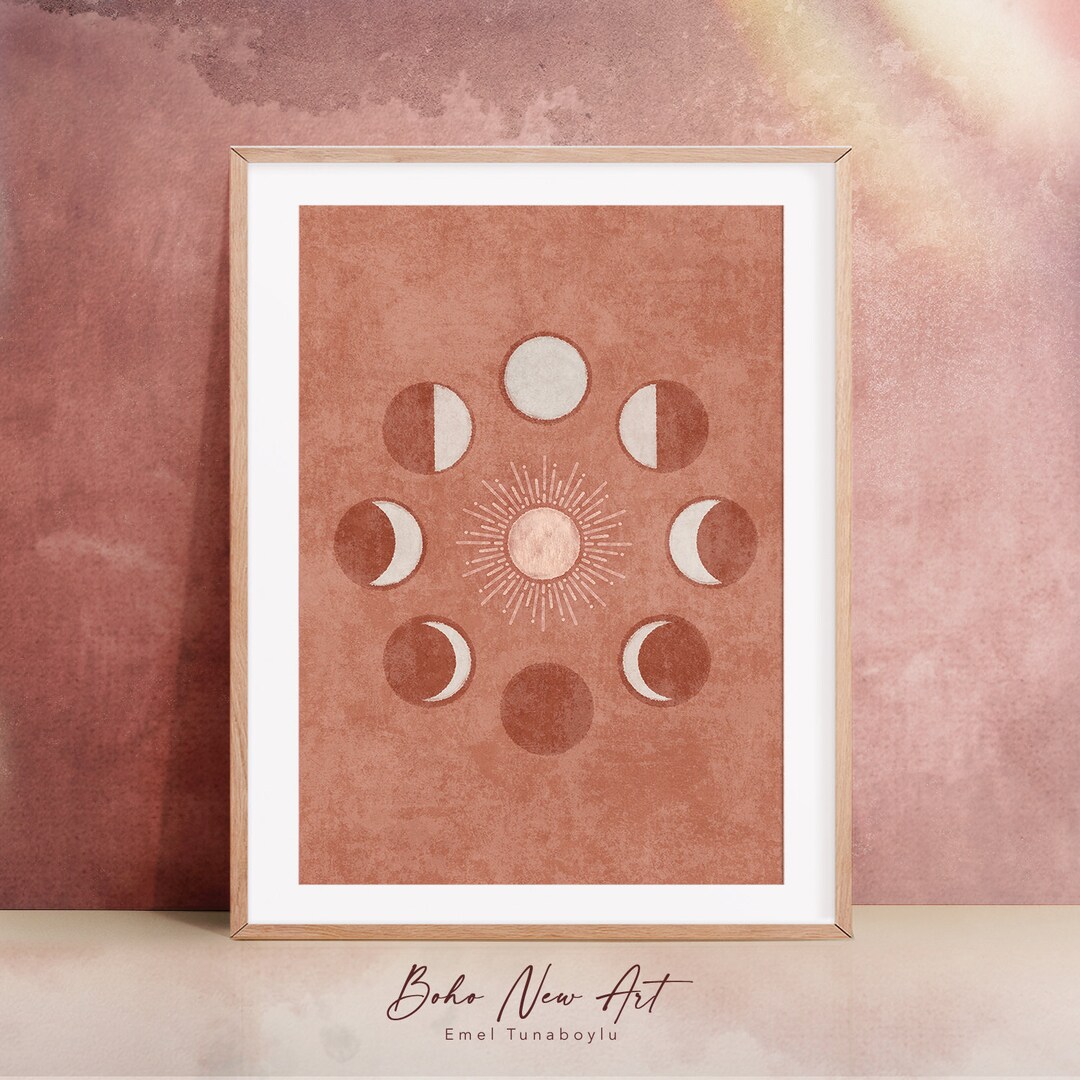 Moon Phases Neutral Print, Nursery Wall Decor, Moon and Sun Abstract ...