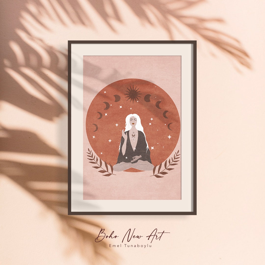 Healer Goddess, Mystical Meditation, Yoga Woman Art, Boho Girl Print ...