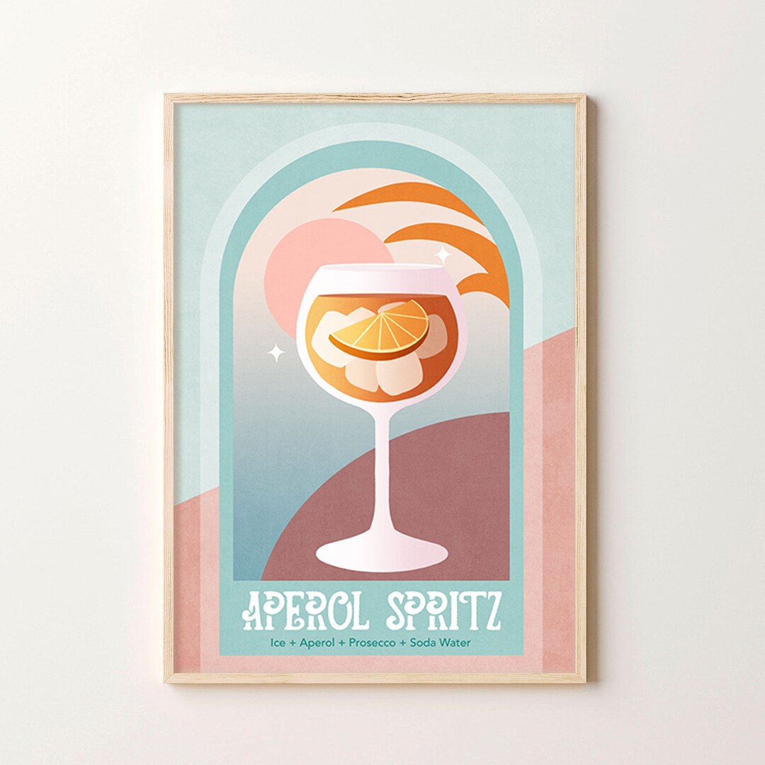 Aperol Spritz Cocktail Print | Digitalart Download | Pink Orange Aperol ...