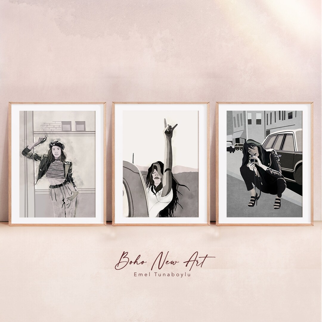 Set of 3 Strong French Girl Wall Art, Girl Power Print, Feminist Wall ...