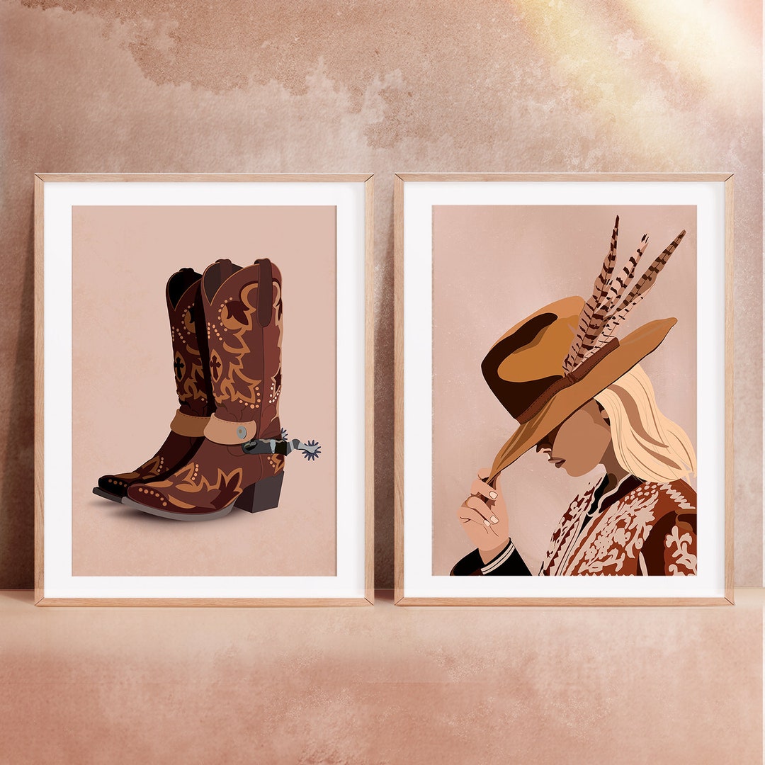 Set of 2 Western Boho Cowgirl, Western Boot Set Wall Art, Cowgirl Print ...