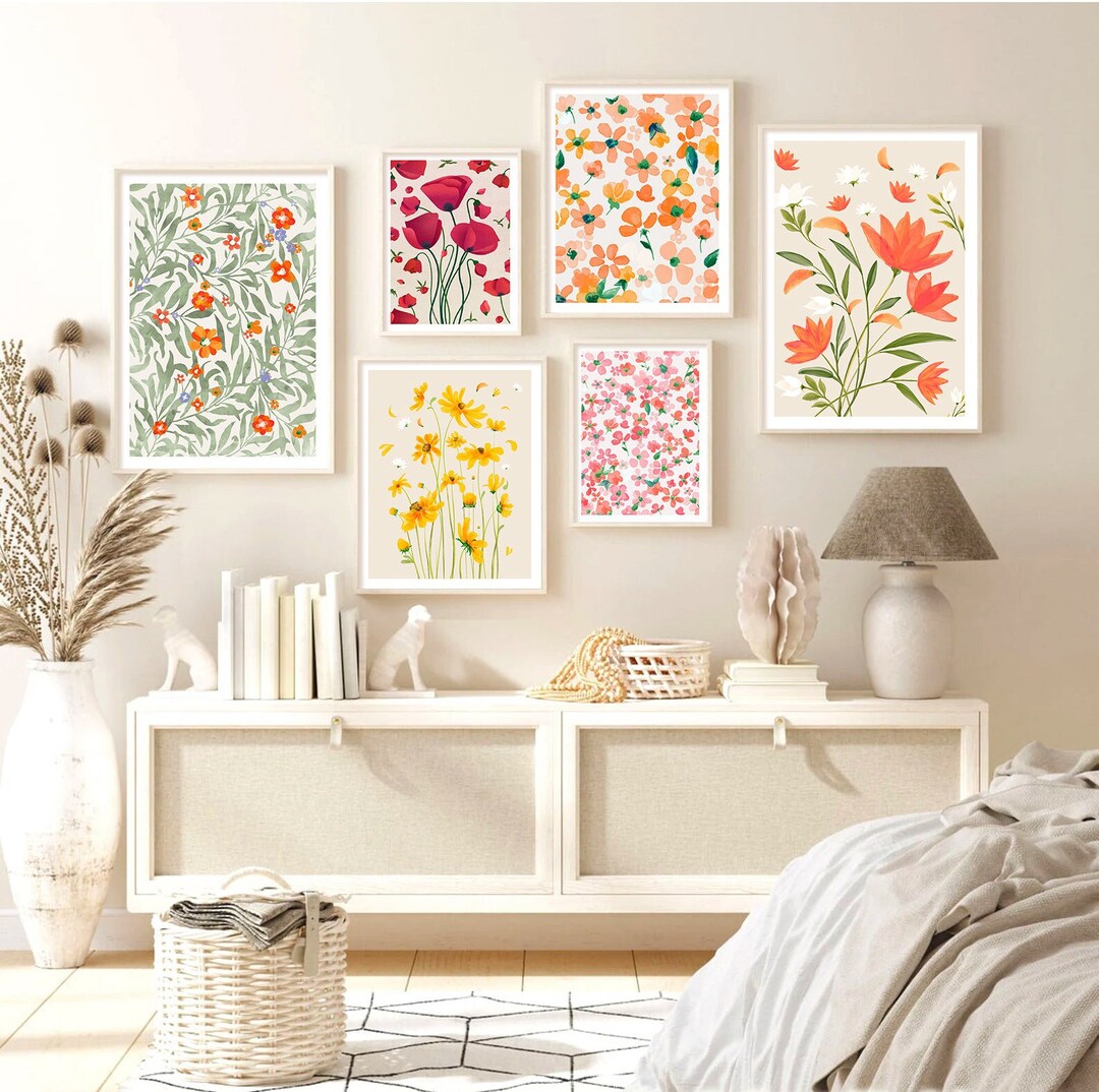 Watercolor Flower Set of 6, Gallery Wall Set, Flower Market Print ...