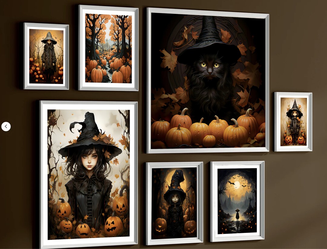 Halloween Digital Poster | Cute Witch Halloween Gallery Set | Gothic ...