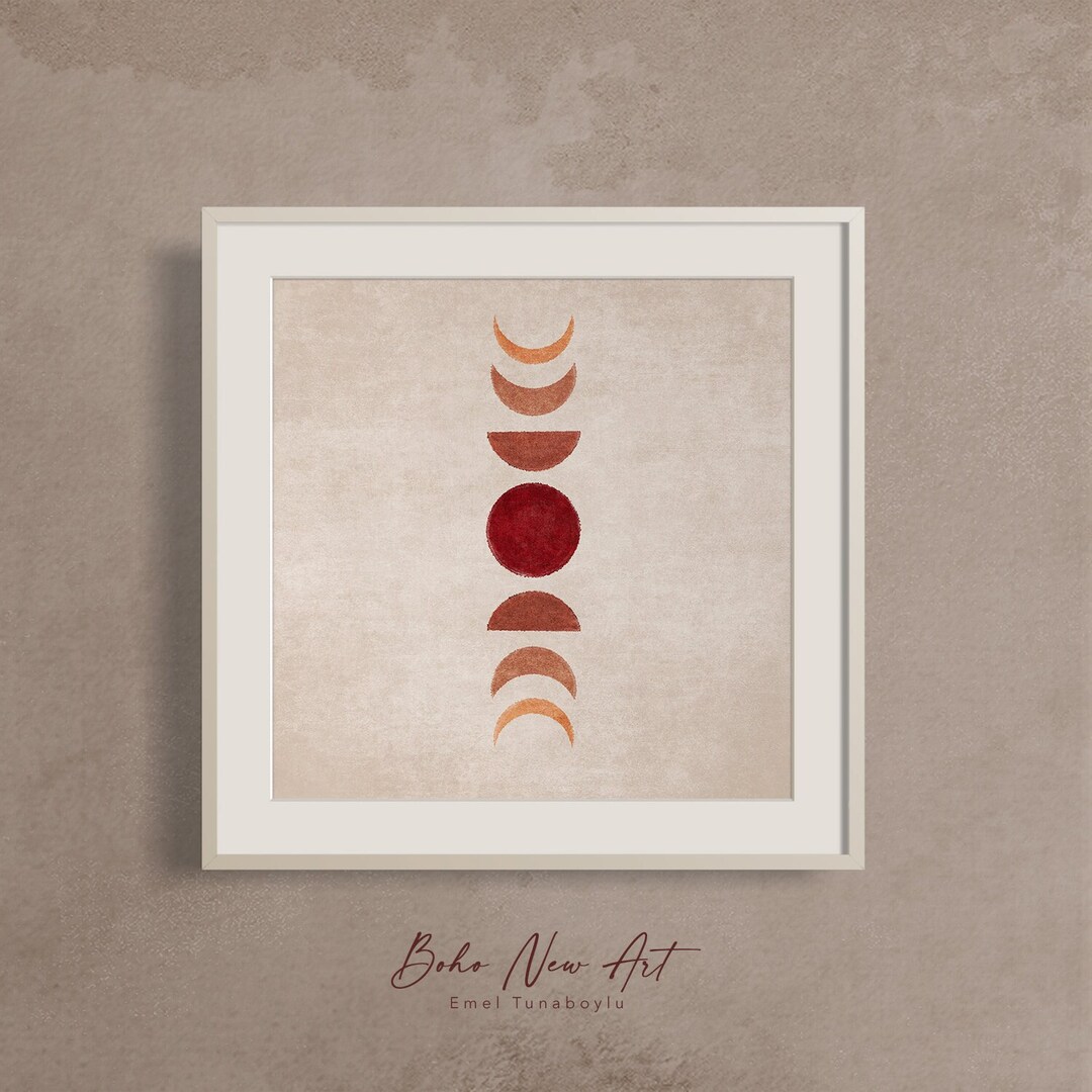 Boho Moon Phases Print Art Minimalist Wall Decor Terracotta Wall Art ...