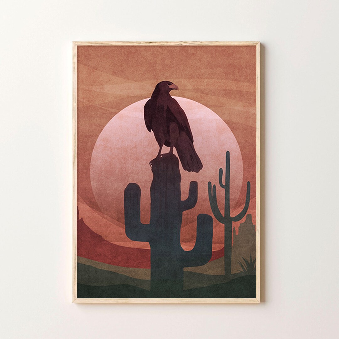 Hawk on Cactus, Harris Hawk, Arizona Nature, Western Wall Art, Fire ...