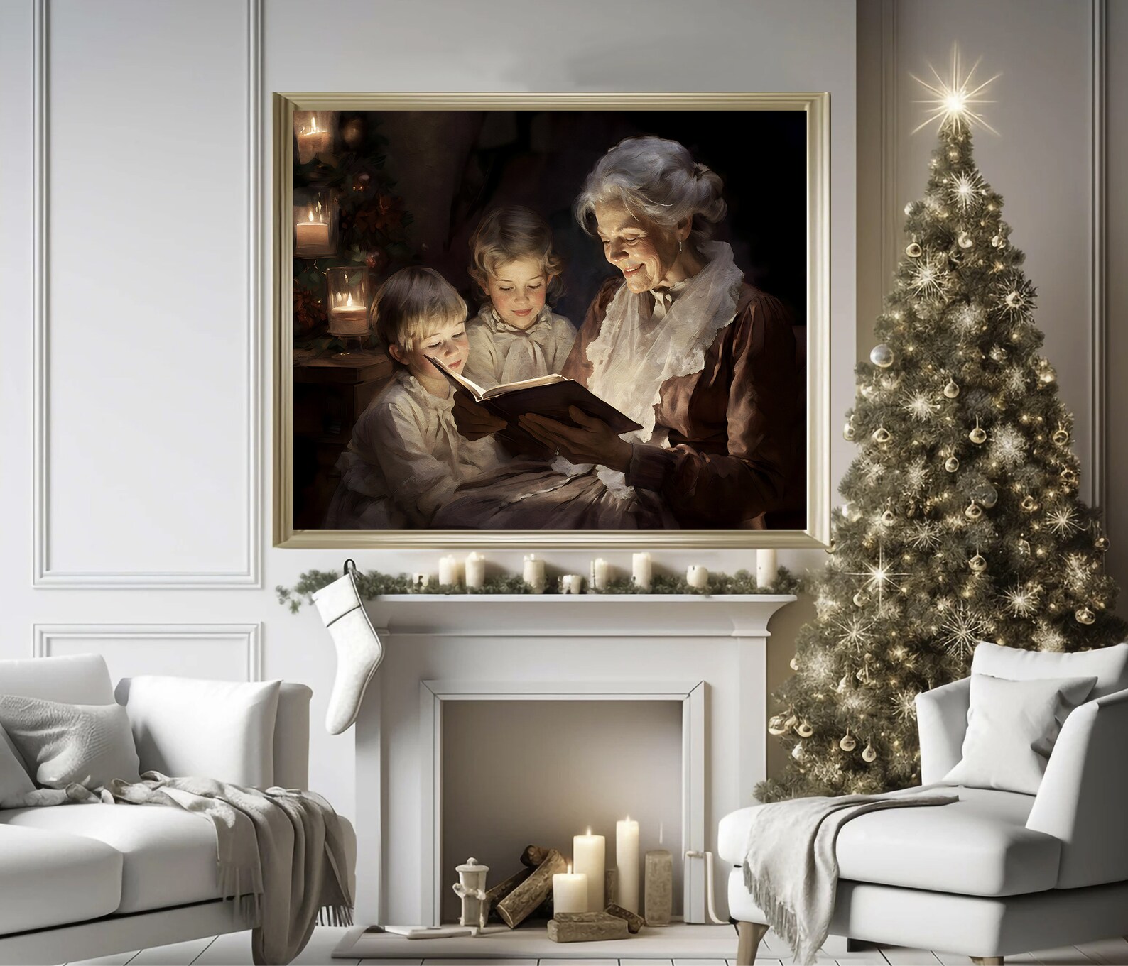 Mrs Claus Reading Book Printable, Vintage Christmas Wall Art, Christmas ...