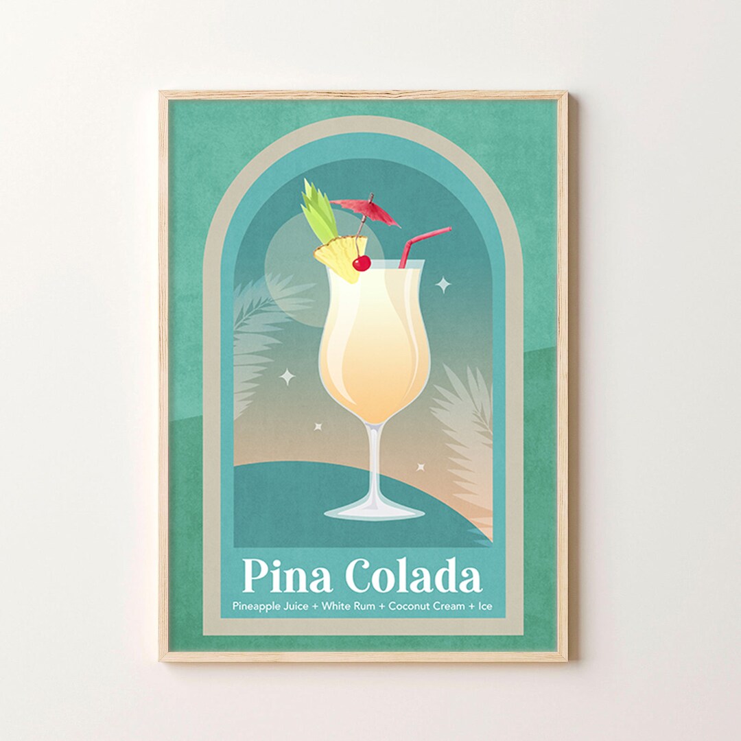 Pina Colada Cocktail Print | Digital Art Download | Cute Coconut ...