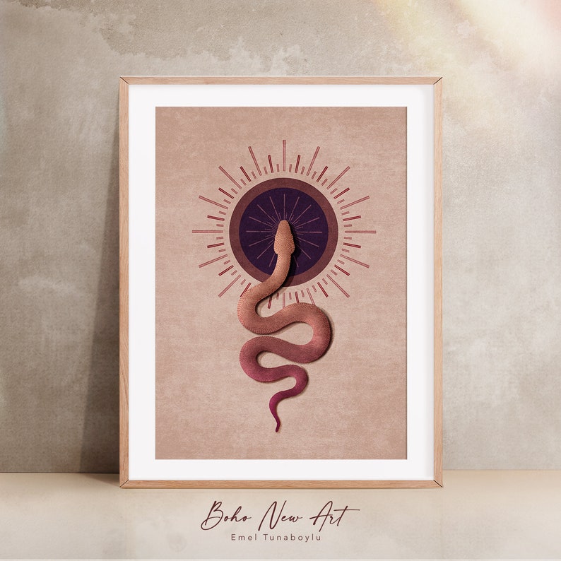 Snake Art Print. Abstract Serpent Art Poster. Healing Sun Snake. Sun ...