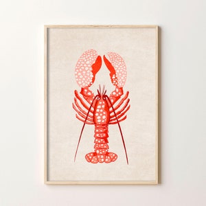 Set of 3 Prints,red Lobster, Crab, Seastar Watercolor Art, Nautical ...