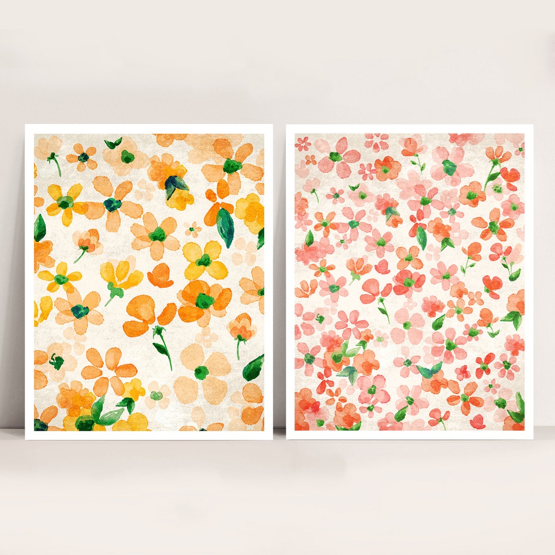 Flower Print, Wall Art Downloads, Watercolor Pink and Orange Bloom ...