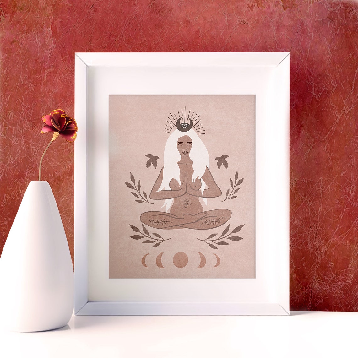 Earth Goddess Digital Printable Poster, Boho Meditation Art Drawing ...