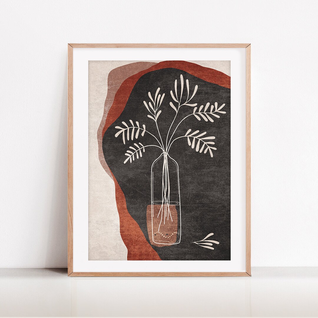 Modern Botanical Poster, Boho Wall Art Print Boho Potted Plant Print ...