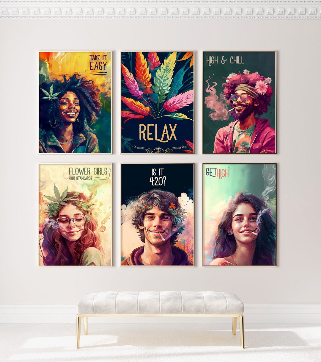 Set of 6 Happy Weed Relaxed I Cannabis Leaf I Creative People, Digital ...