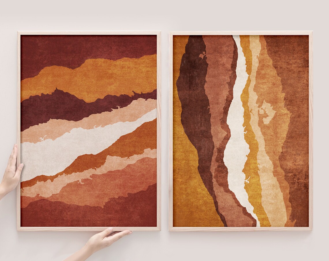 Set of 2 Terracotta Wall Art Large Abstract Wall Art Earth - Etsy