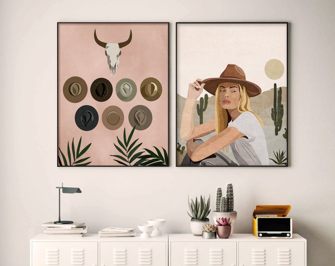 Set of 2 Western Wall Art, Western Boho Cowgirl Poster, Western Cowboy ...