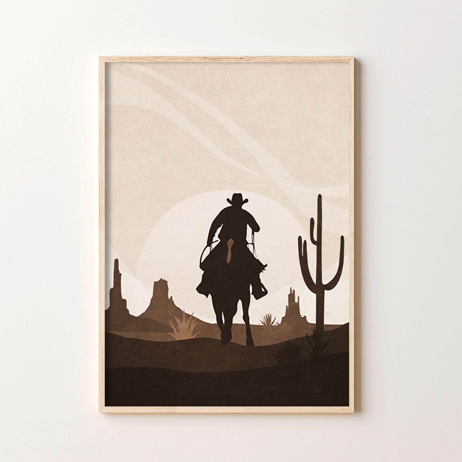 Western Boho Landscape, Buffalo Skull Art, Cowboy Hats Print, Western ...