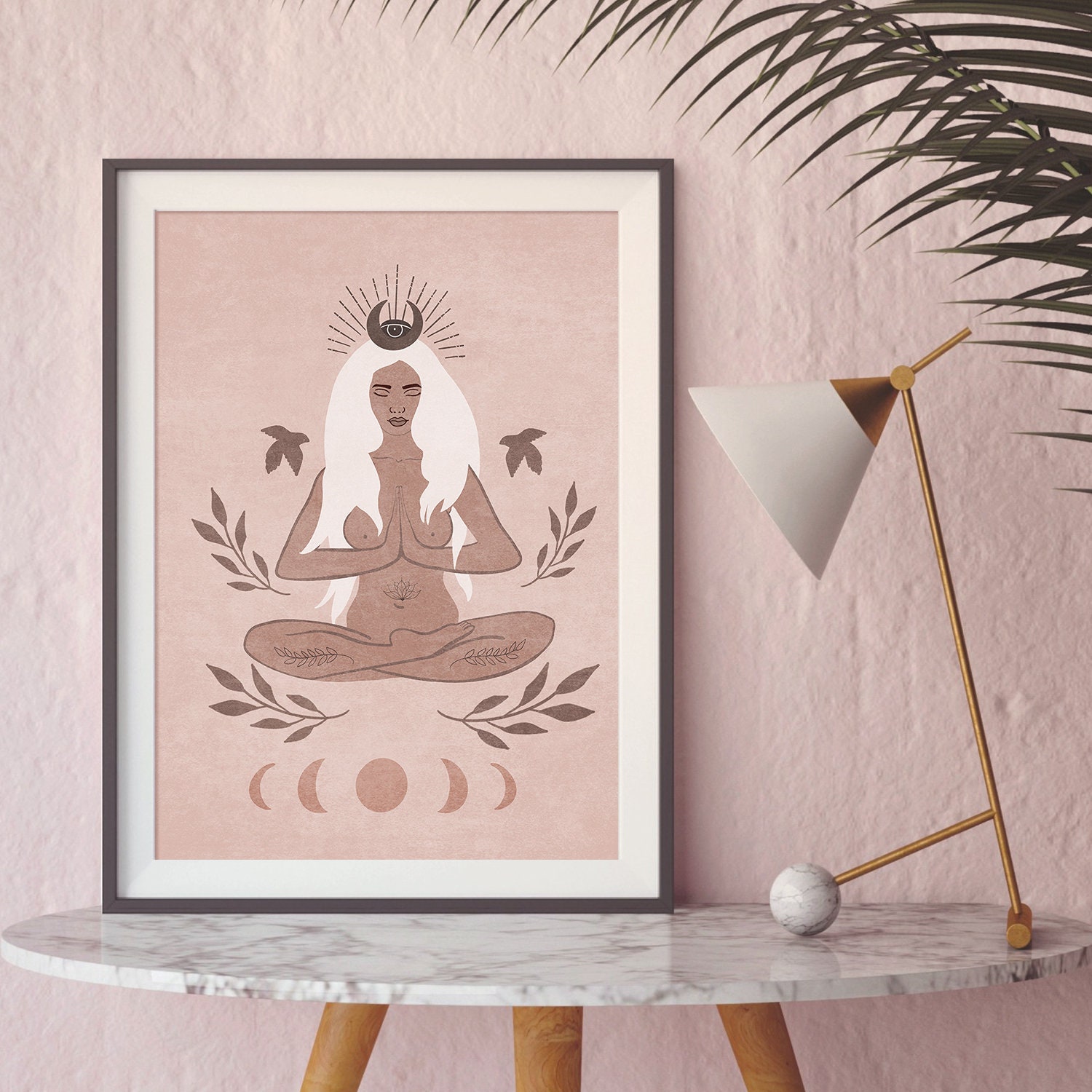 Earth Goddess Digital Printable Poster, Boho Meditation Art Drawing ...