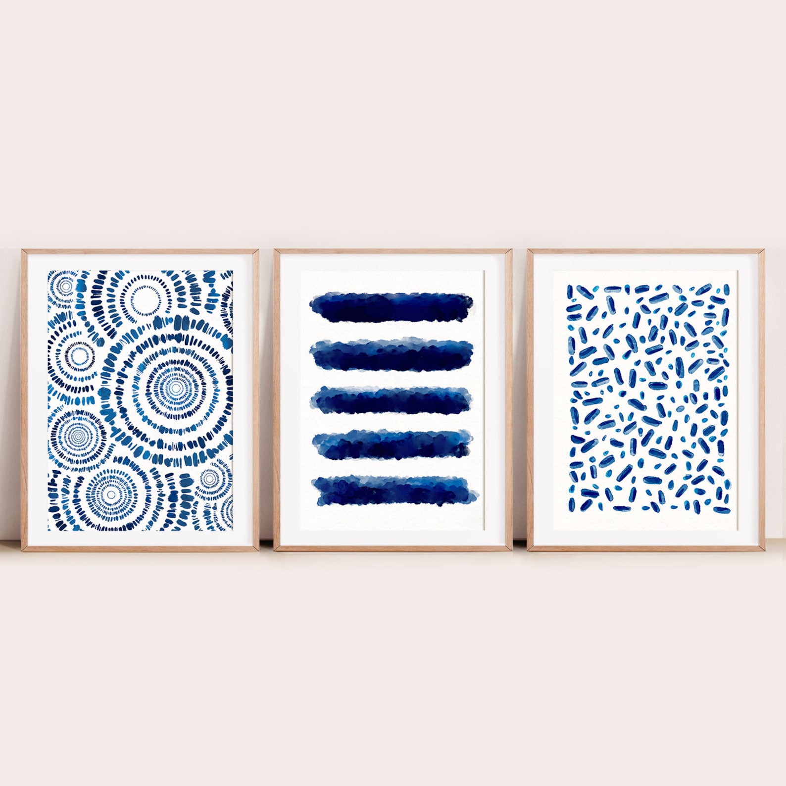 Indigo Abstract Watercolor Prints Set of 3 Blue Wall Art | Etsy