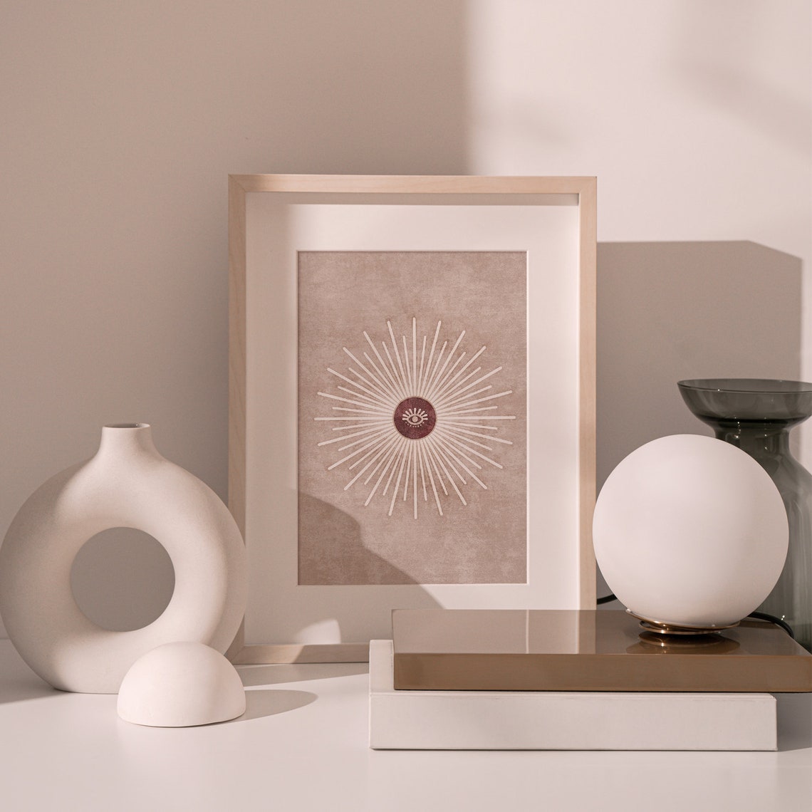 Boho Sun and Devil Eye Wall Art Terracotta Sunburst Poster - Etsy
