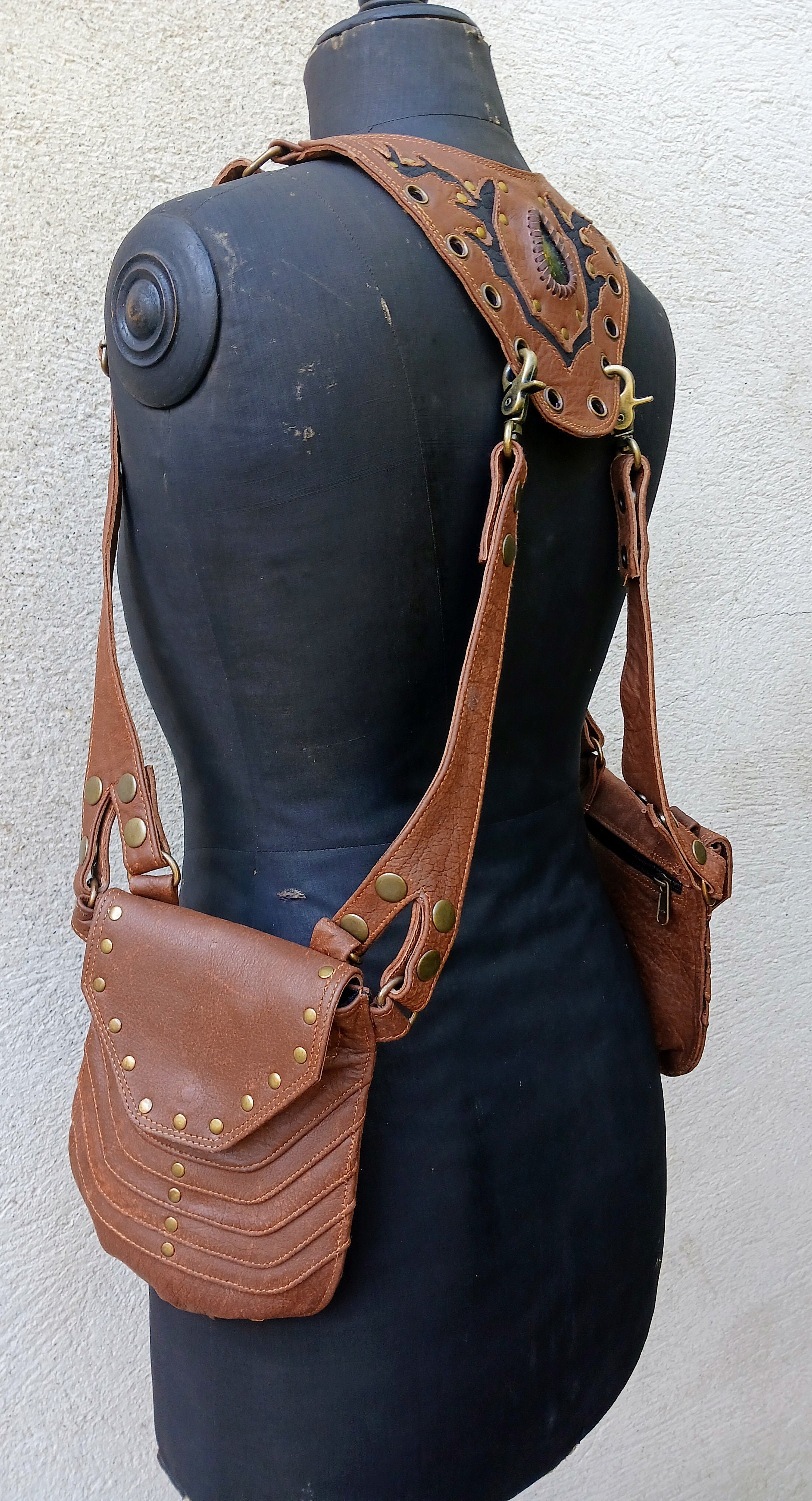 Brown Leather Holster Jacket, Shoulder Bag, Holster, Double Utility Bag ...