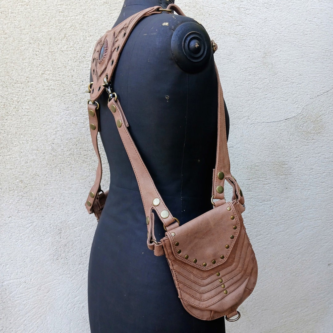 Beige Leather Holster Jacket, Shoulder Bag, Holster, Double Utility Bag ...