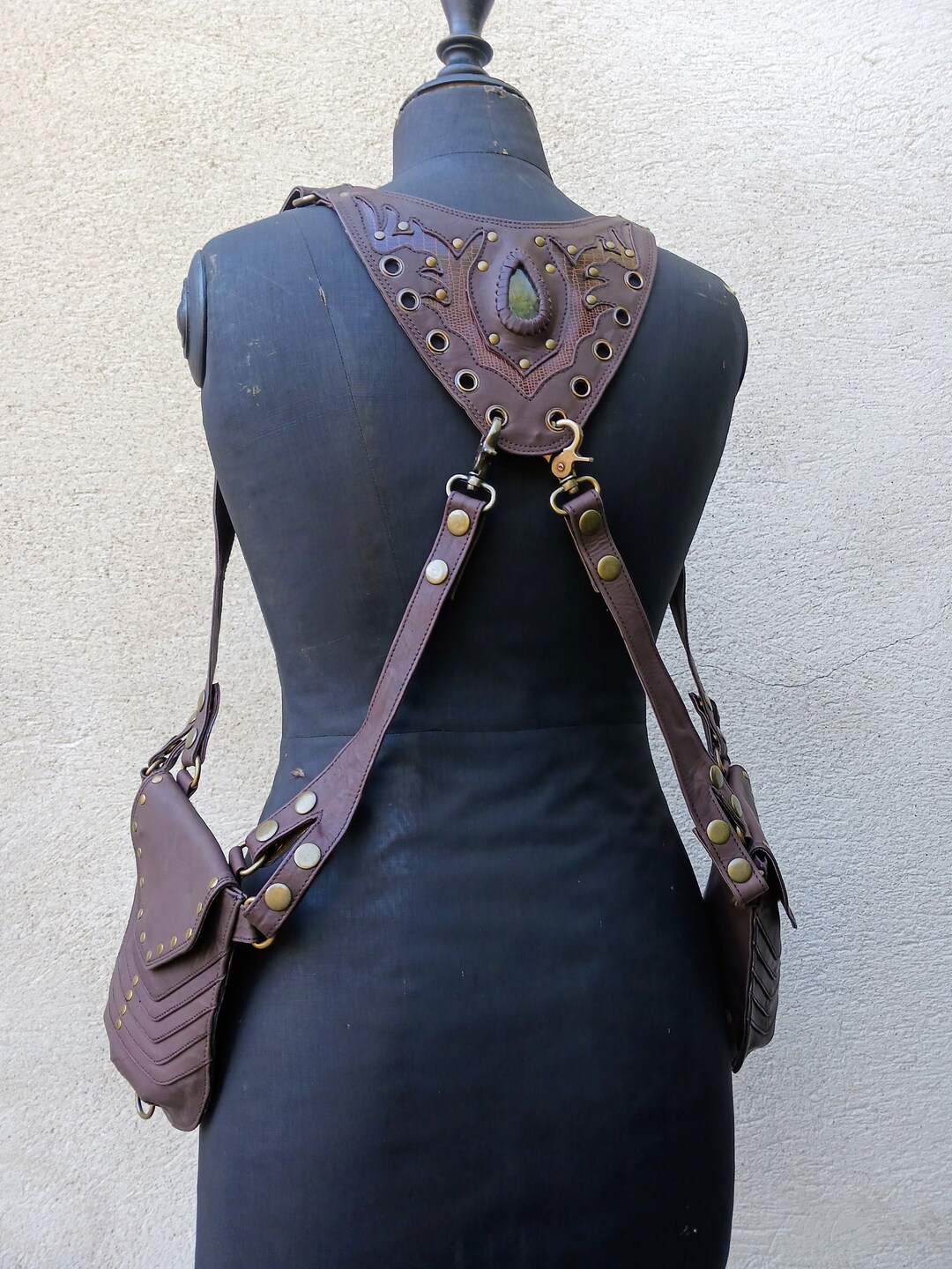 Dark Brown Leather Holster Jacket, Shoulder Bag, Holster, Double ...