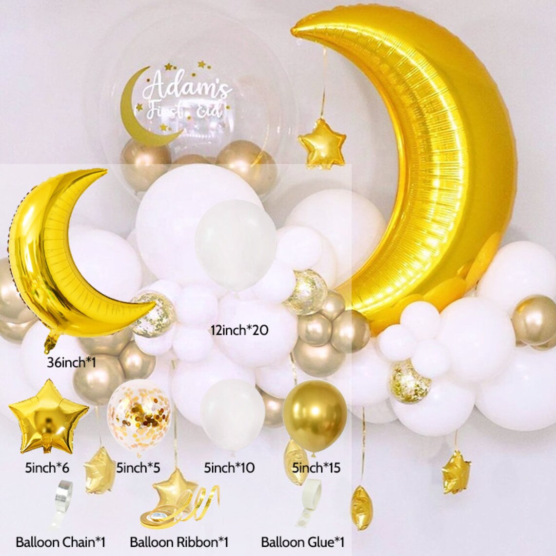 60pcs Moon Star Balloon Set for Muslim EID Mubarak Festival Home DIY ...