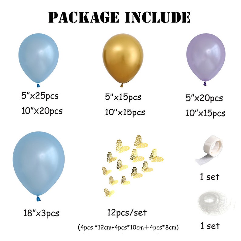 116pcs Pearl Blue Purple Balloons Arch Garland Kit Gold 3D Hollow ...