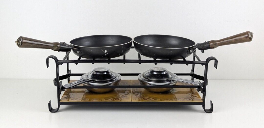 Vintage Gourmet Grill Raclette Set With Yellow/ Mustard Dutch Tiles ...