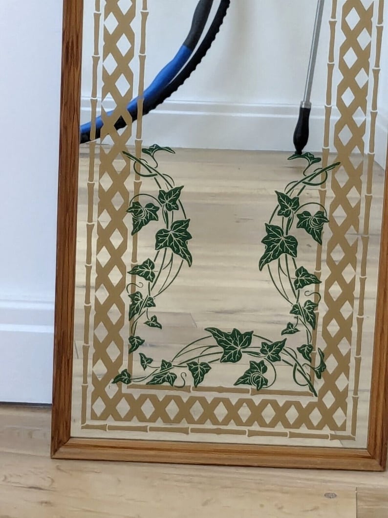 Vintage Mirror Bamboo Ivy Design Brown Green Wood Frame 38in/97cm X ...