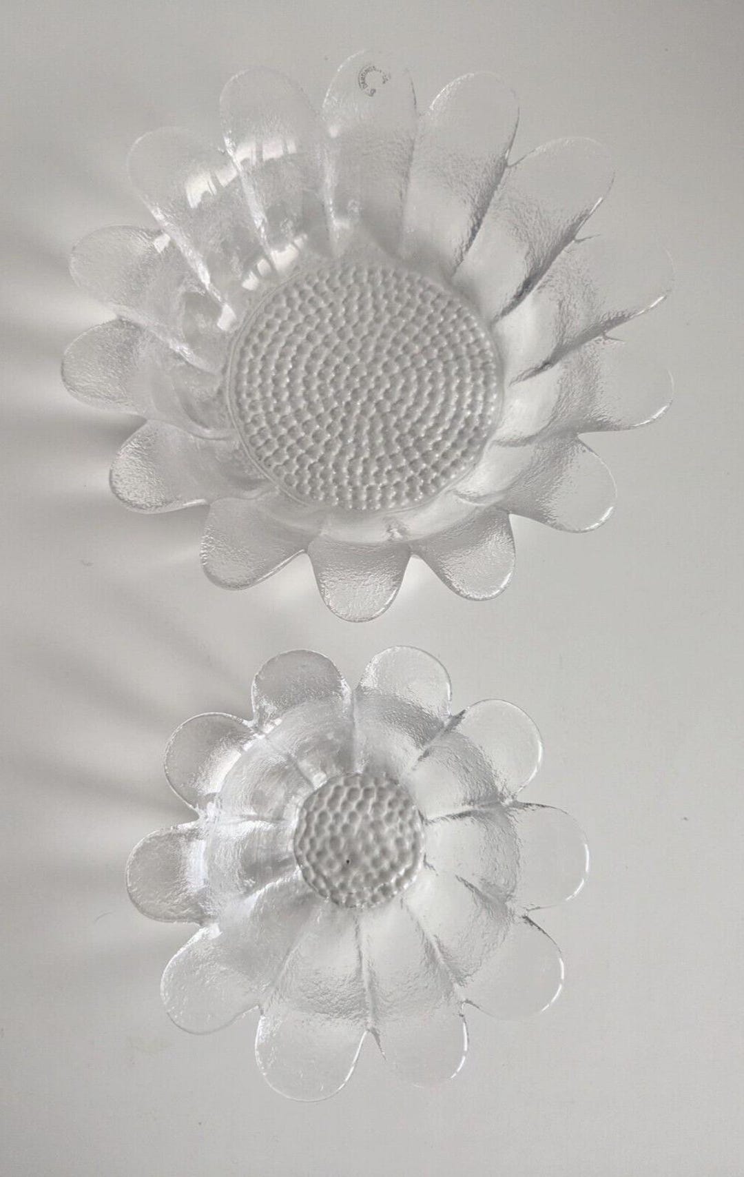 Vintage Dartington Crystal Glass Daisy Bowls Large Flat Bottomed 23cm ...
