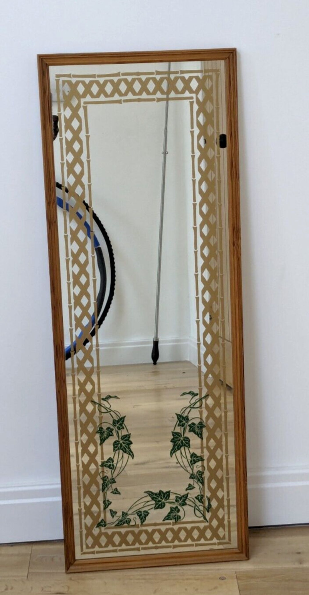 Vintage Mirror Bamboo Ivy Design Brown Green Wood Frame 38in/97cm X ...