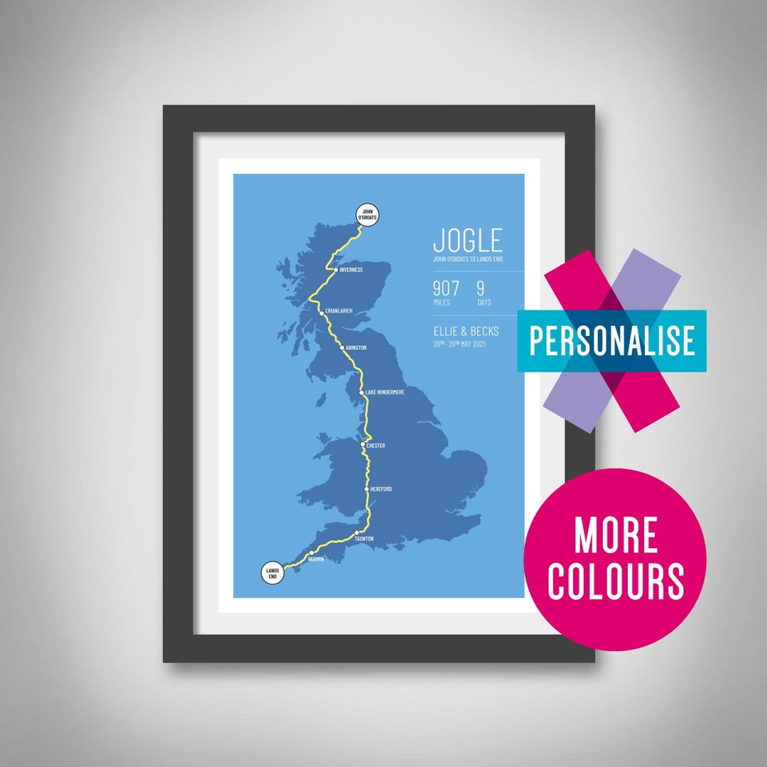 Personalised LEJOG JOGLE Cycling Route Print: Lands End to John O ...