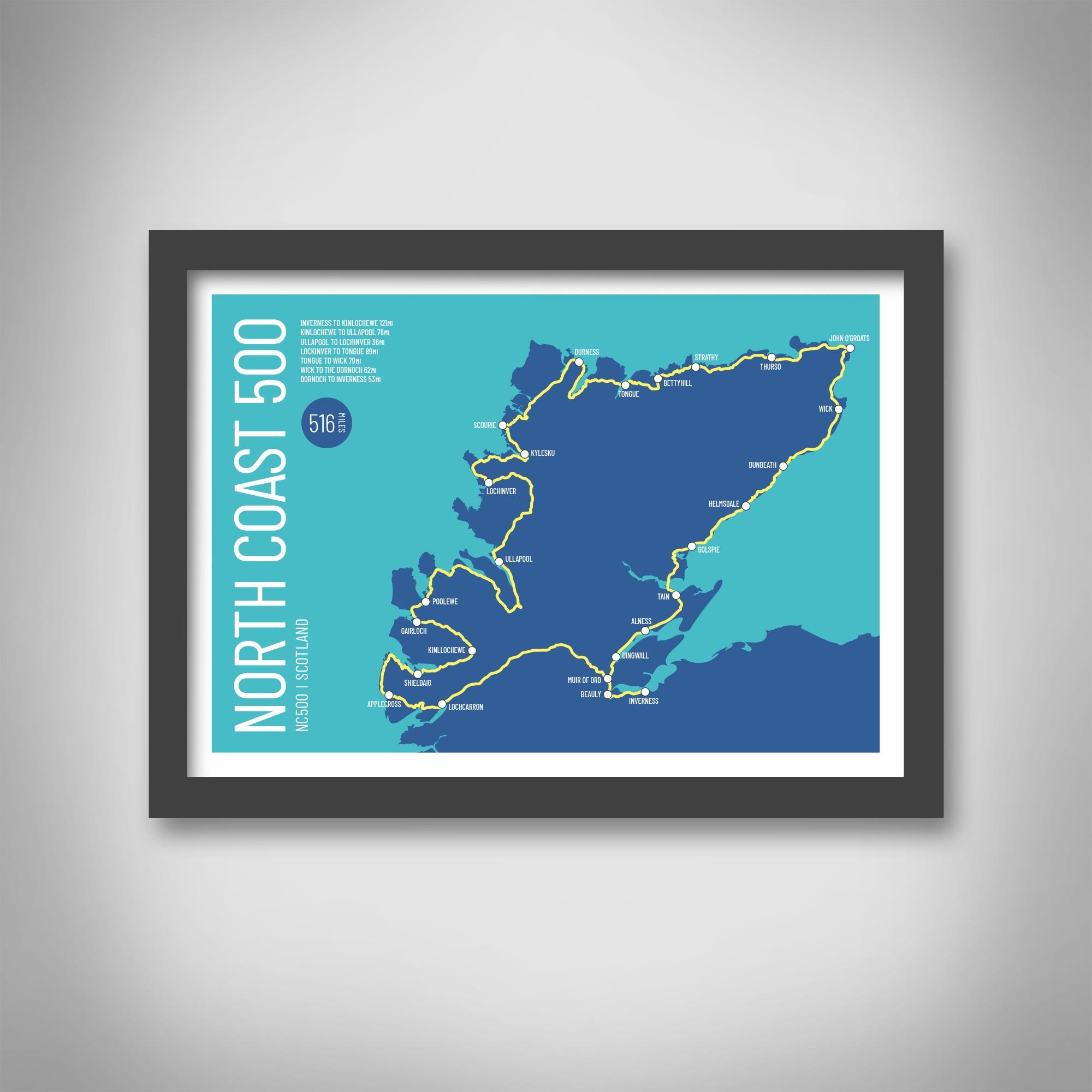 North Coast 500 Print - NC500 Map Poster Gift - North Coast 500 Road ...