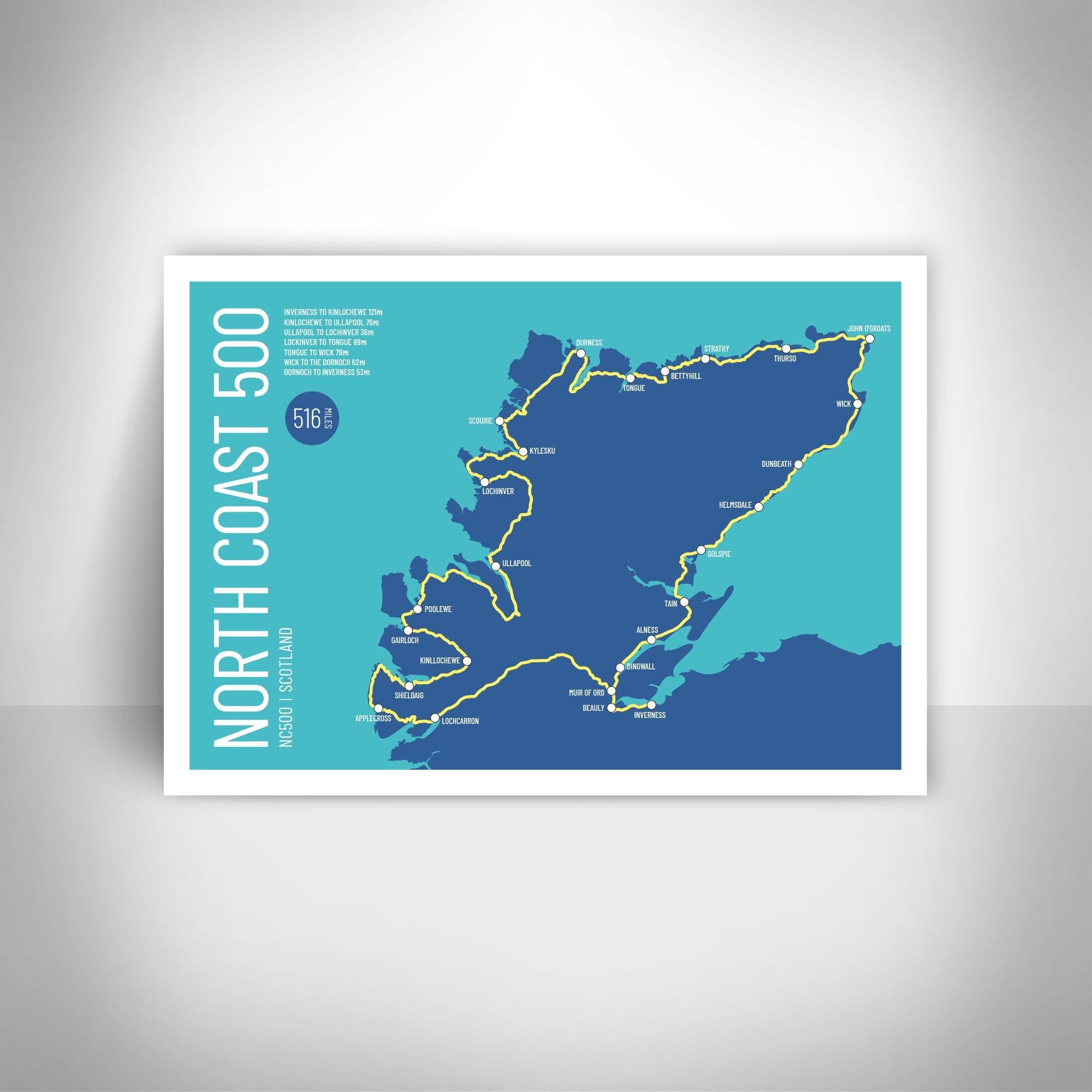 North Coast 500 Print - NC500 Map Poster Gift - North Coast 500 Road ...