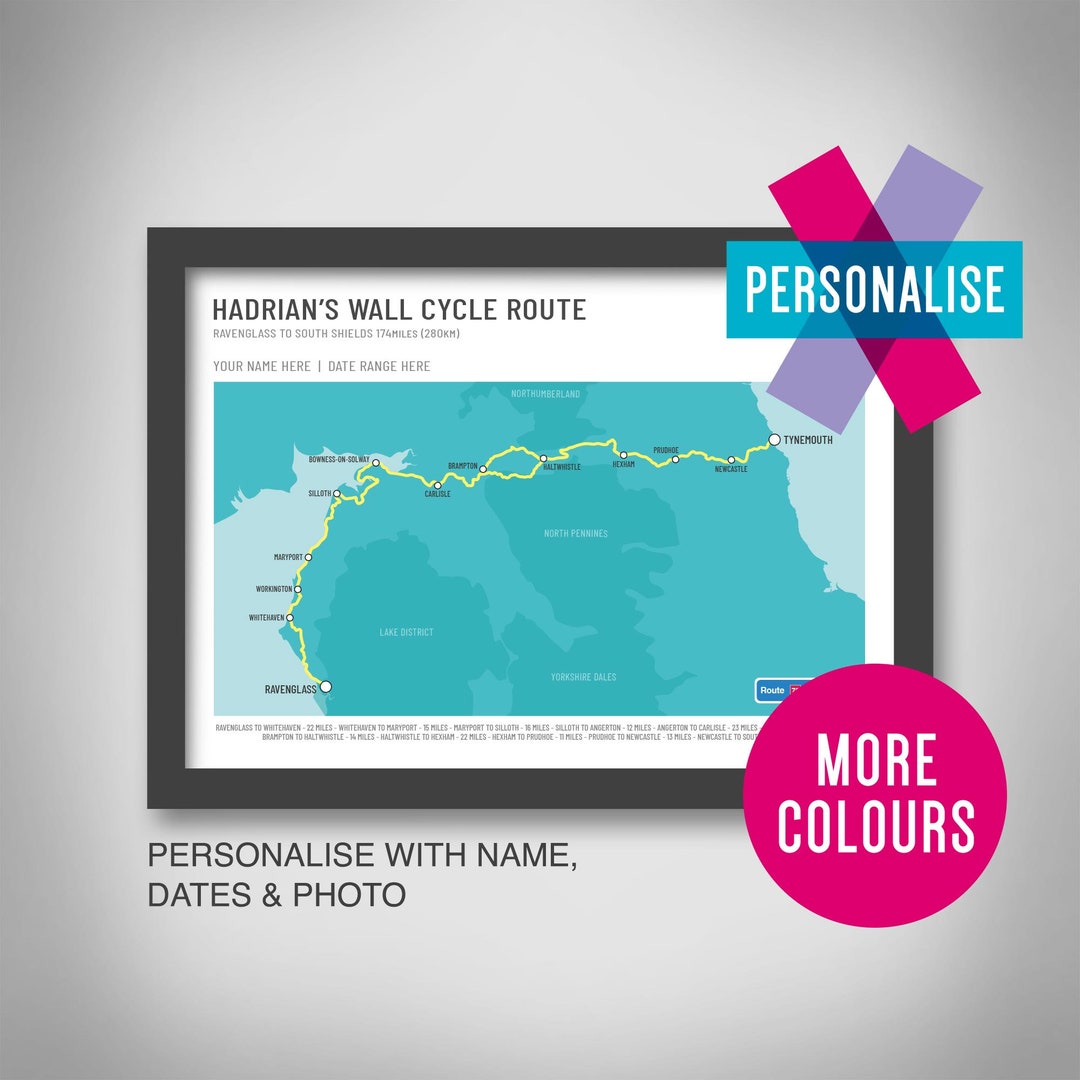Personalised Hadrian's Wall Print Hadrians Wall Cycling Route Poster ...
