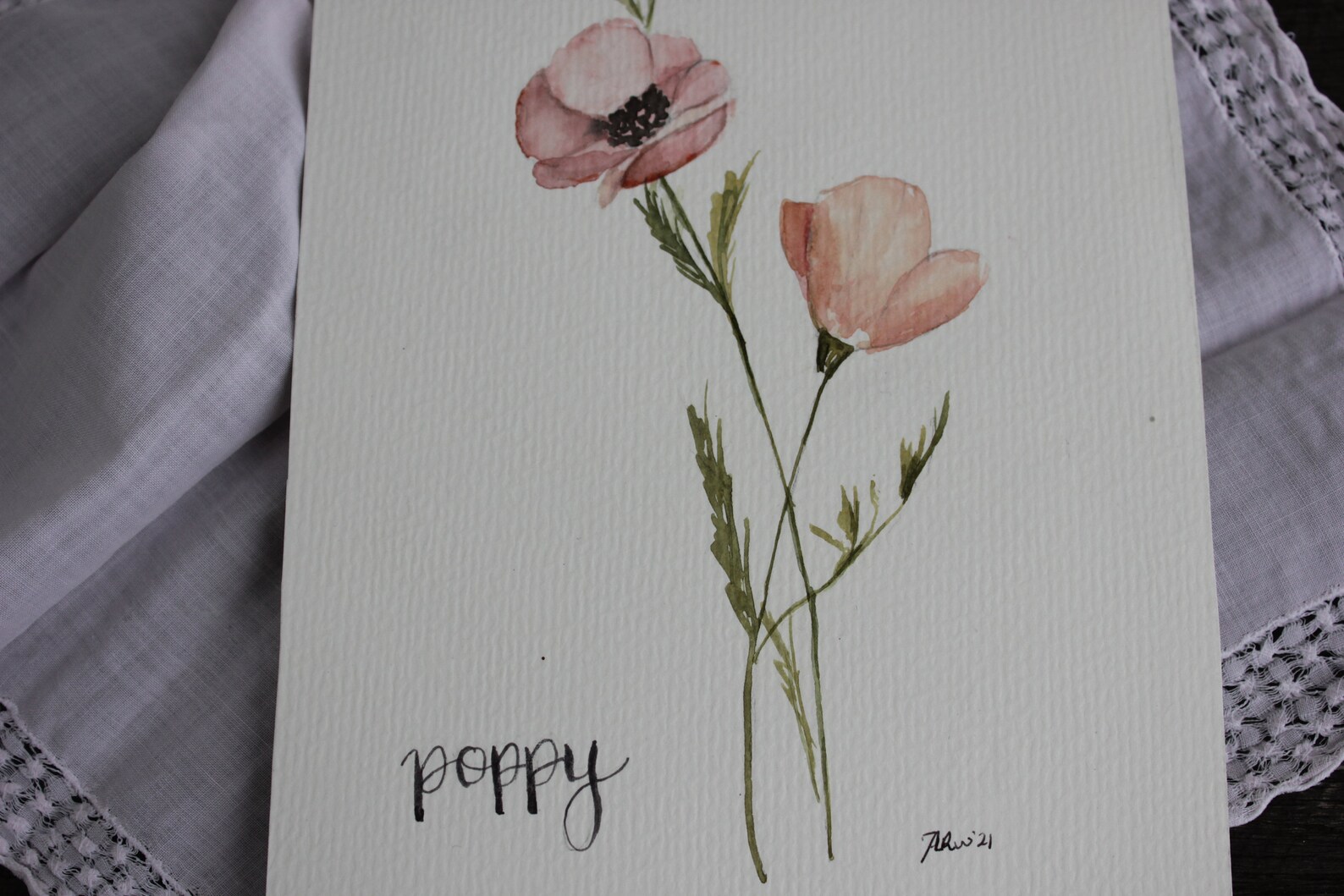 Hand Painted ORIGINAL Poppy Artwork Watercolor 5x7 Floral - Etsy