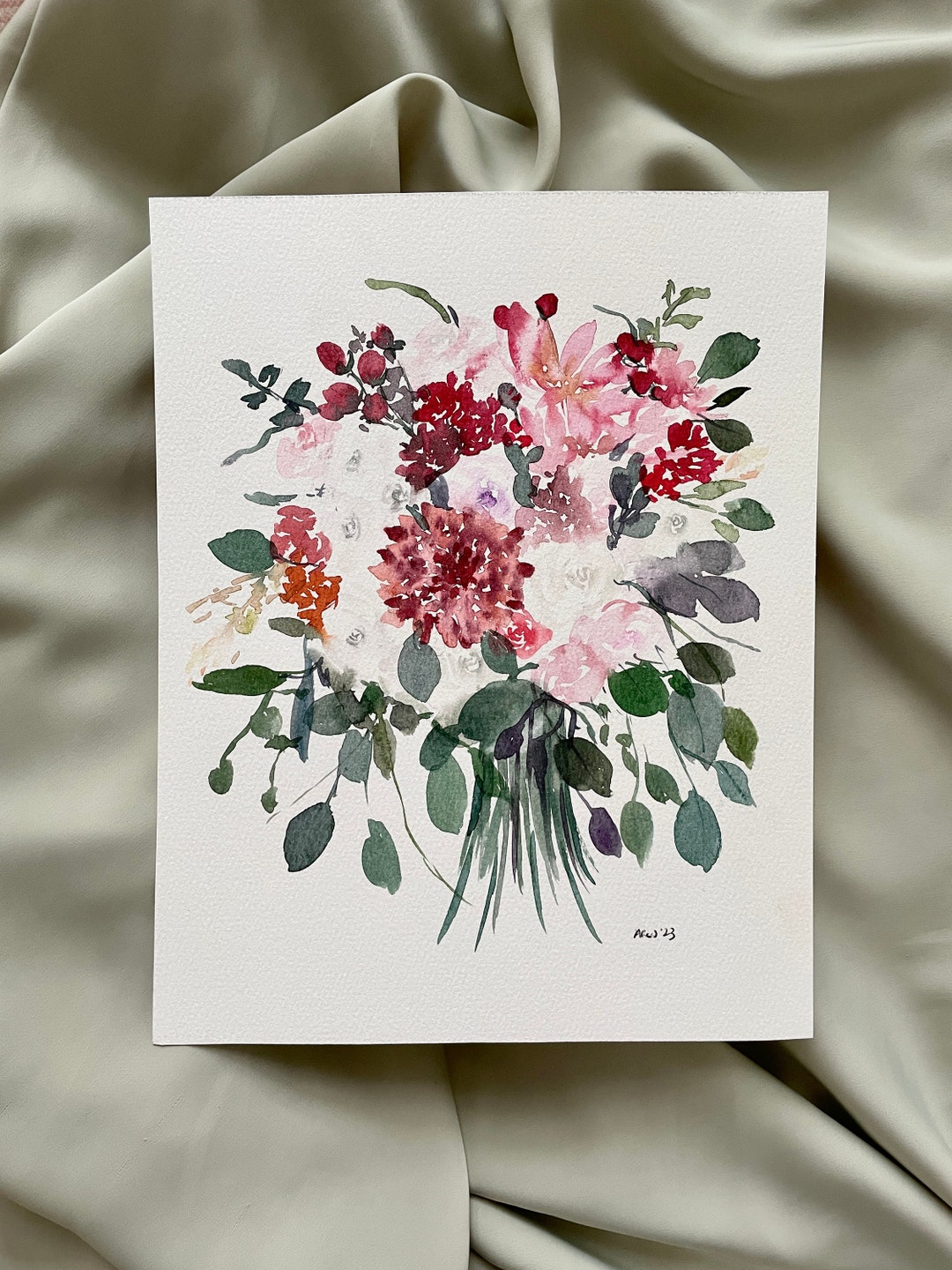 ORIGINAL Watercolor Floral 8x10 Painting, Botanical Illustration, Red ...
