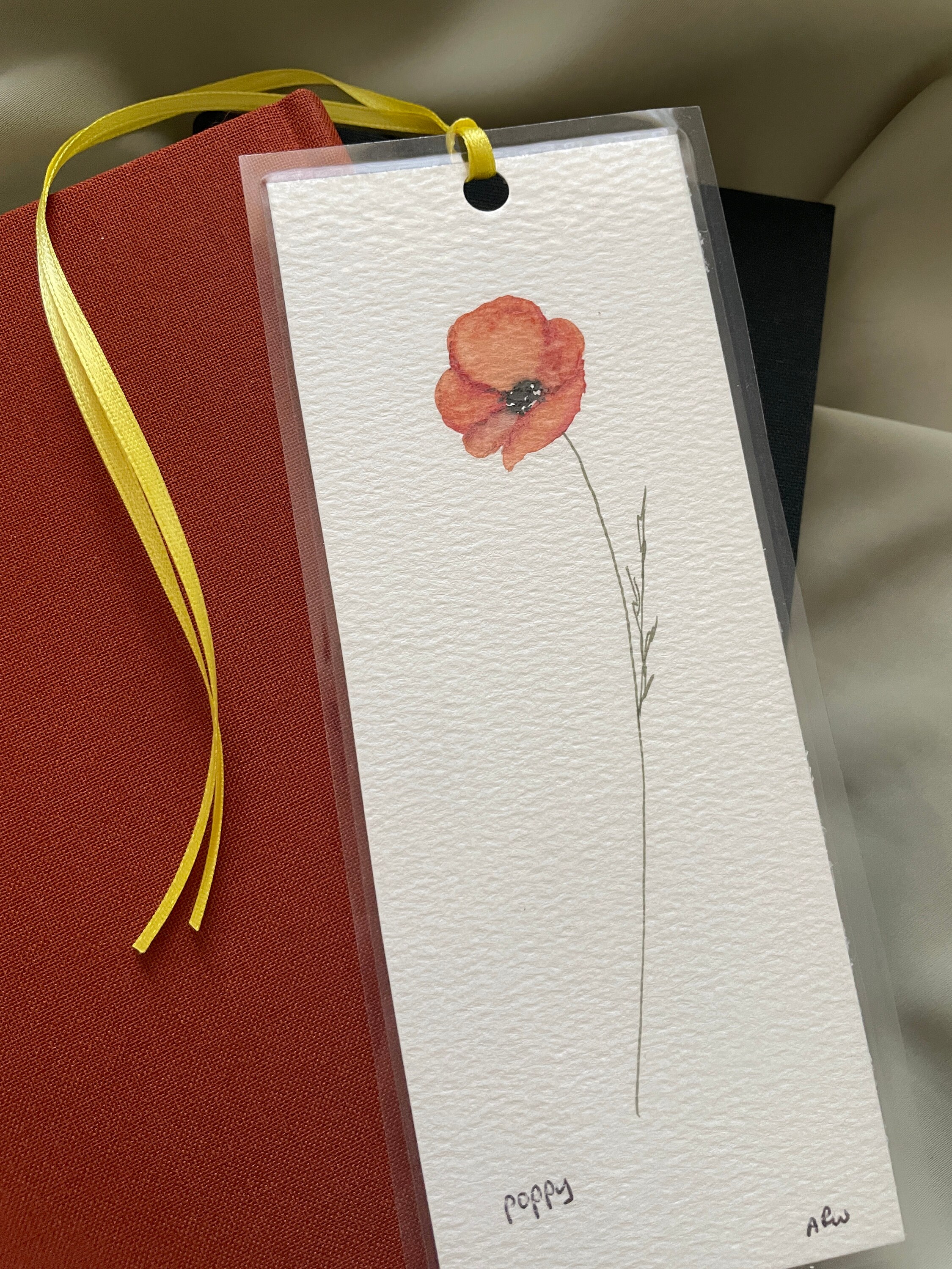 Hand Painted, Original Poppy Bookmark, Poppy, Floral Bookmark, Orange ...