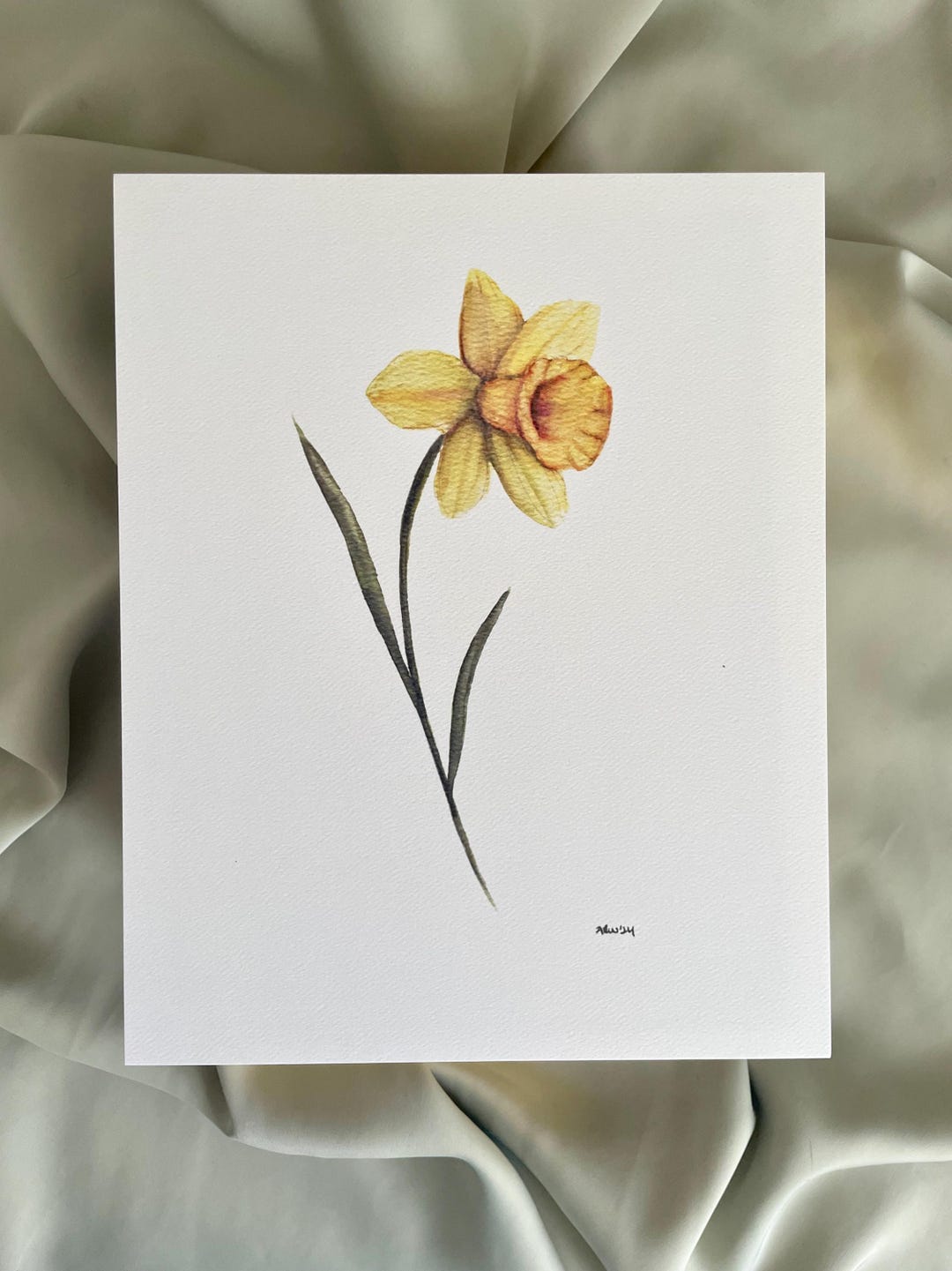 8x10 Watercolor Daffodil Art Print Yellow Floral Art Illustration ...