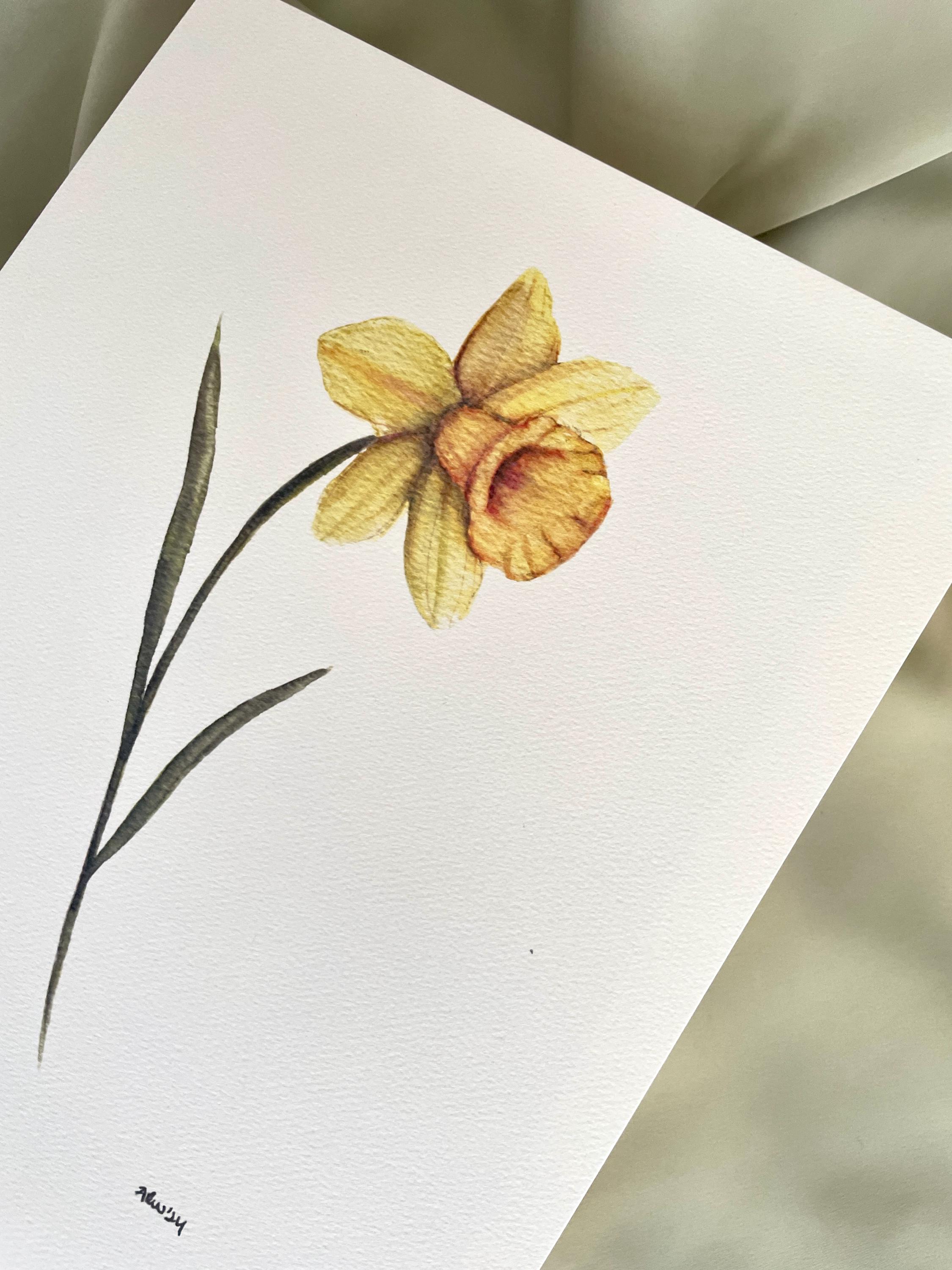 8x10 Watercolor Daffodil Art Print Yellow Floral Art Illustration ...