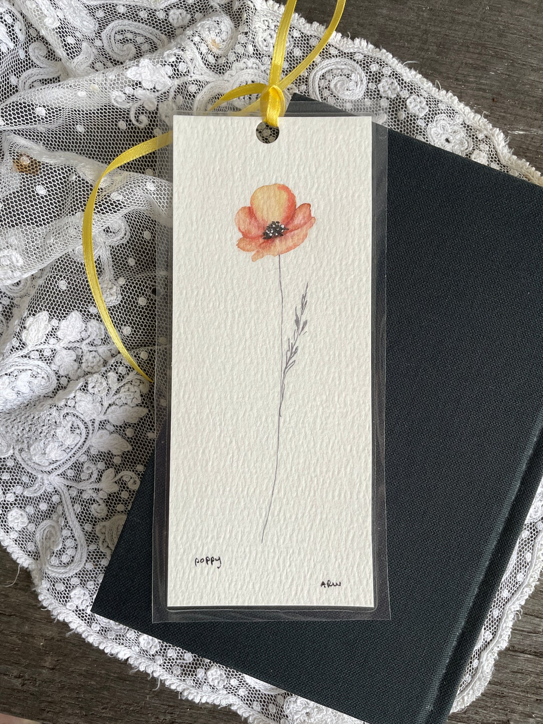 Hand Painted, Original Poppy Bookmark, Poppy, Floral Bookmark, Orange ...
