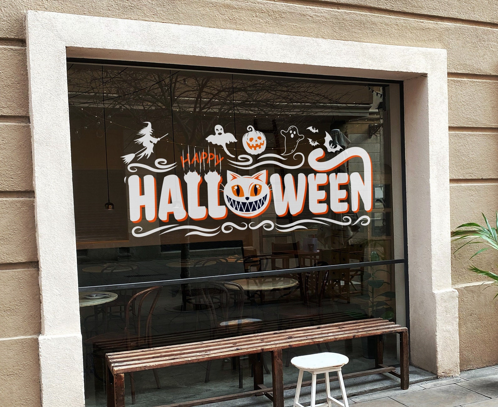 Halloween Pumpkins Window Decal, Happy Halloween Shop Window Sticker ...