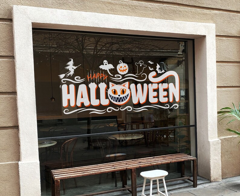 Halloween Pumpkins Window Decal, Happy Halloween Shop Window Sticker ...