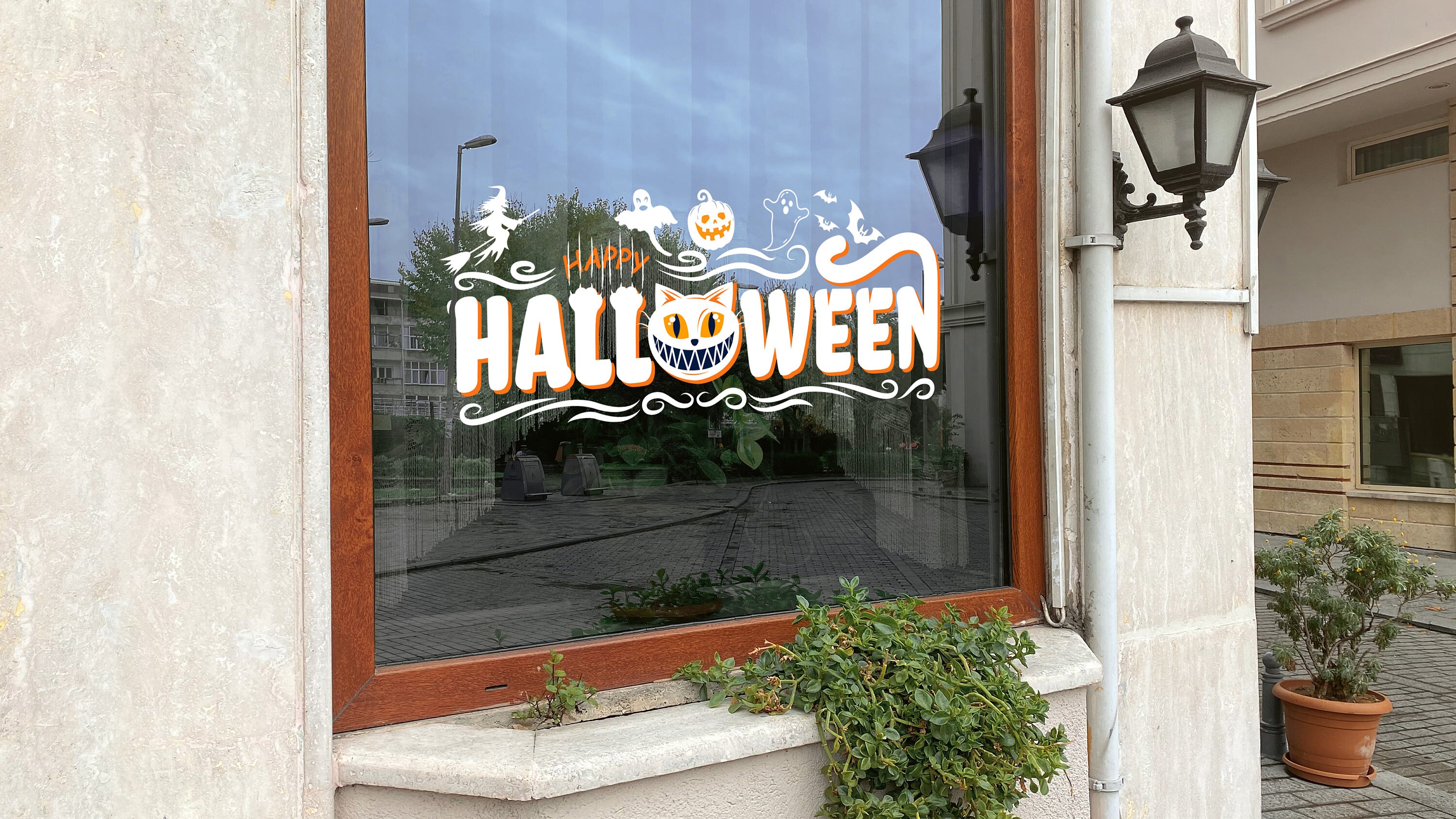 Halloween Pumpkins Window Decal, Happy Halloween Shop Window Sticker ...