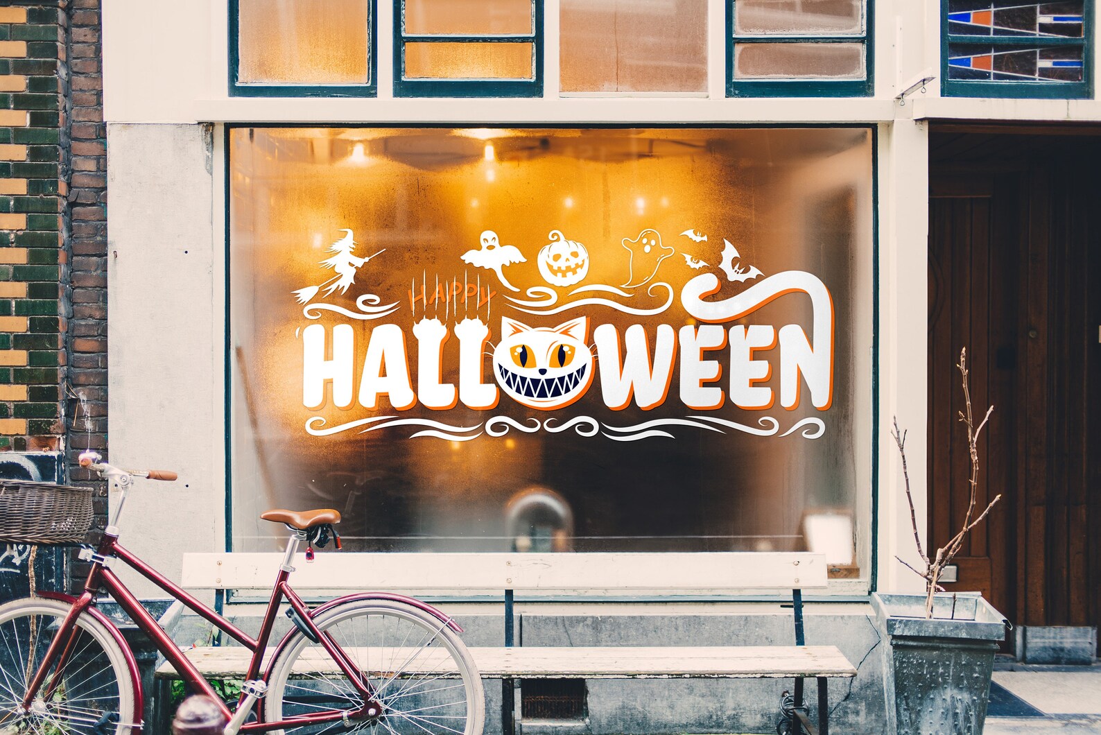 Halloween Pumpkins Window Decal, Happy Halloween Shop Window Sticker ...