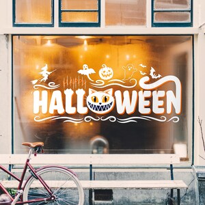 Halloween Pumpkins Window Decal, Happy Halloween Shop Window Sticker ...