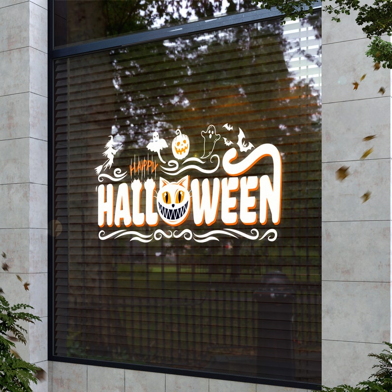 Halloween Pumpkins Window Decal, Happy Halloween Shop Window Sticker ...