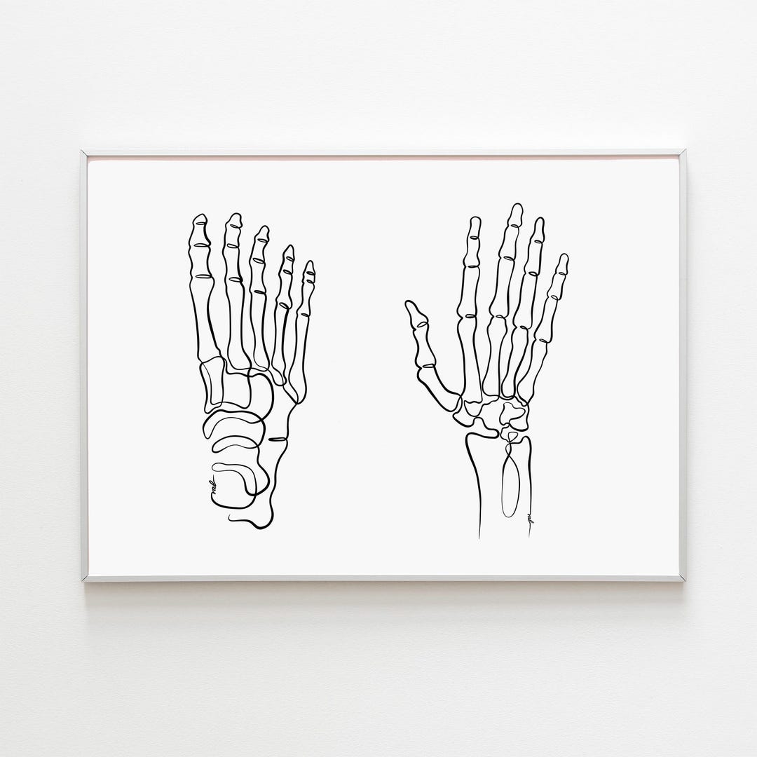 Hand and Foot Bones Line Art Print, Minimalist Human Anatomy ...
