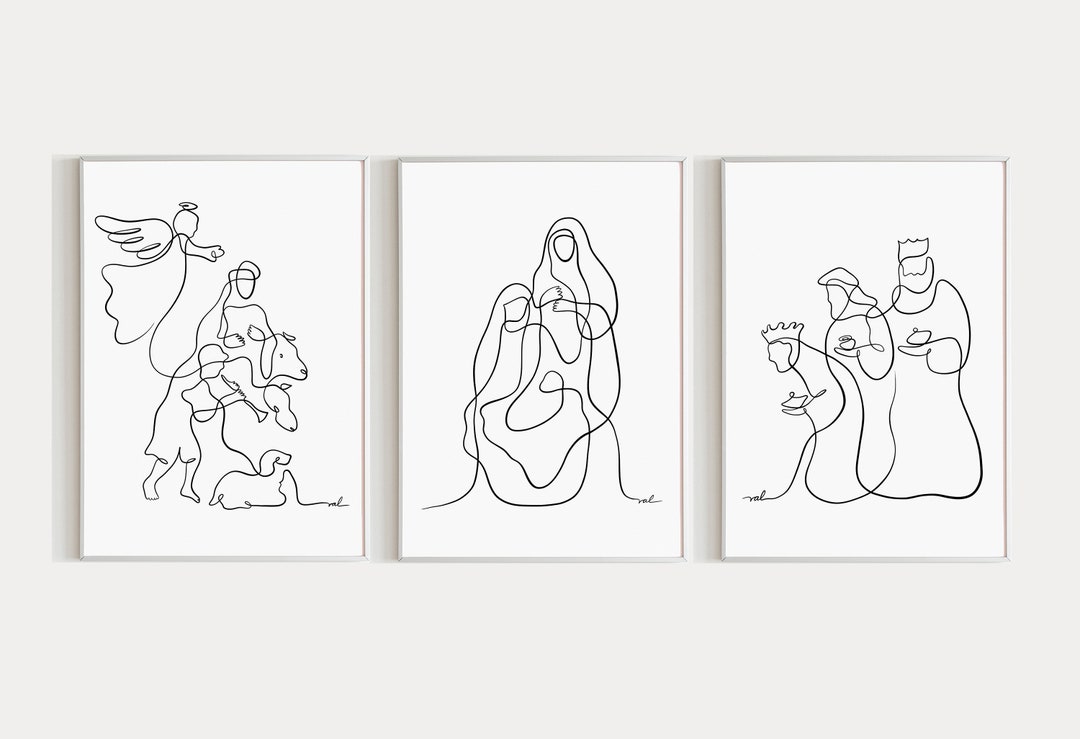 Nativity Set Art Print, 3 Piece Wall Art, Modern Nativity Scene Poster ...